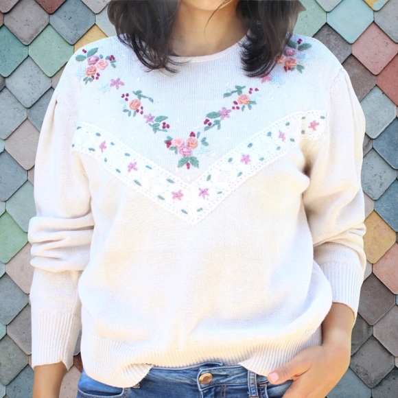 Designers Originals | Sweaters | Vintage Cream Colored Sweater With ...